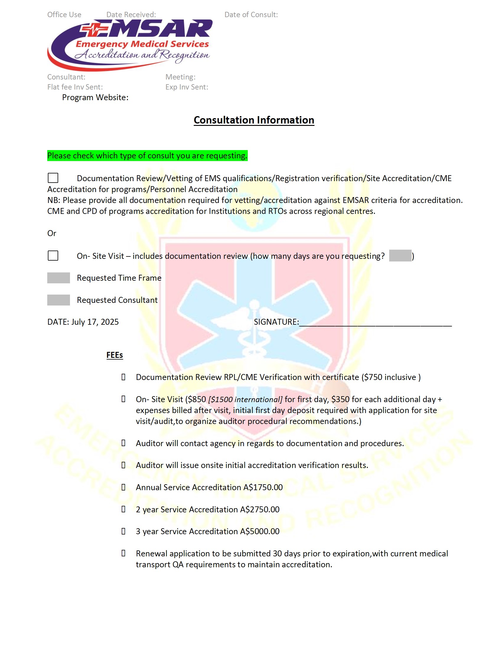 EMSAR Application | EMERGENCY MEDICAL SERVICES ACCREDITATION AND RECOGNITION